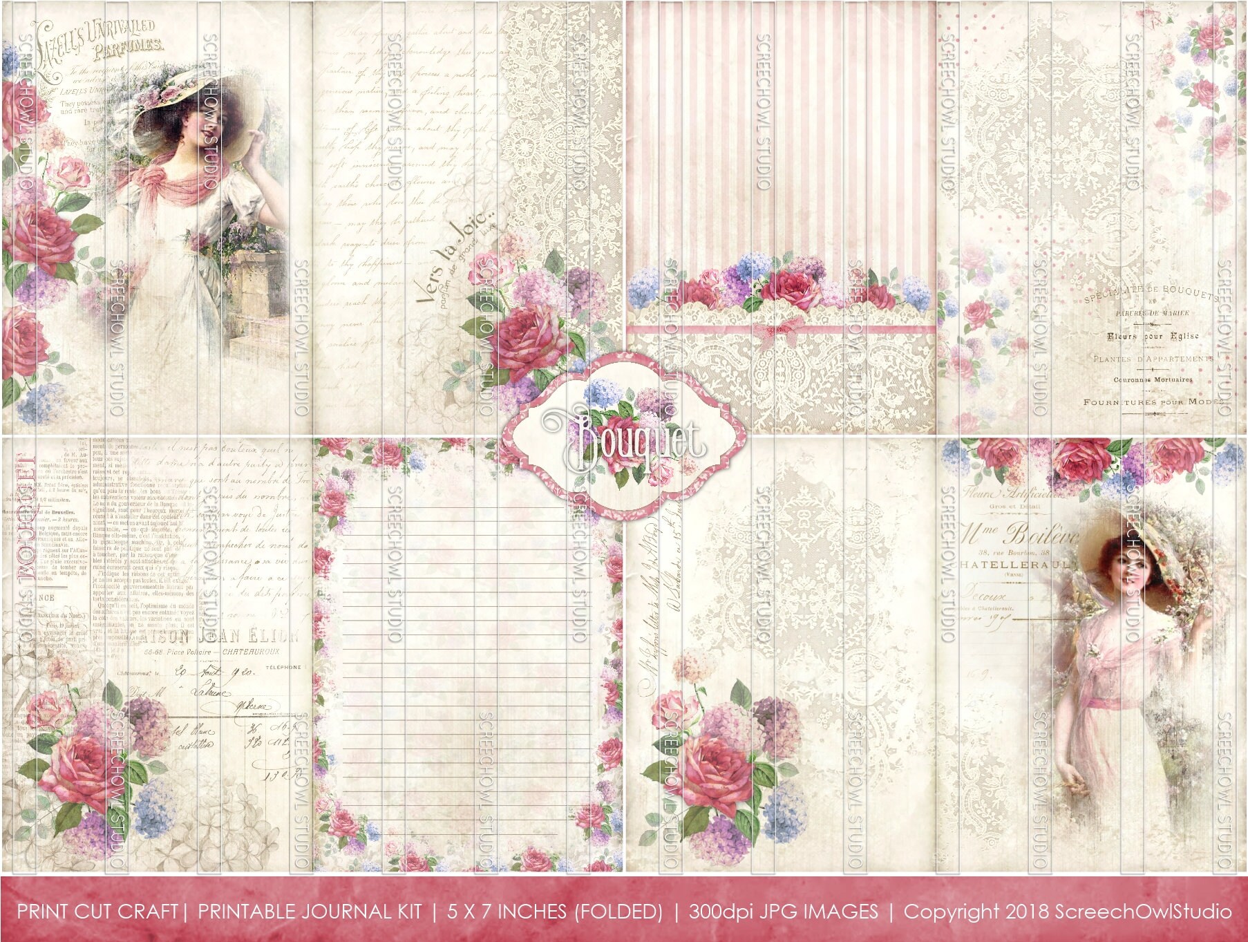 Vintage Rose Journal Kit Journal Ephemera Junk Journal Instant - Etsy