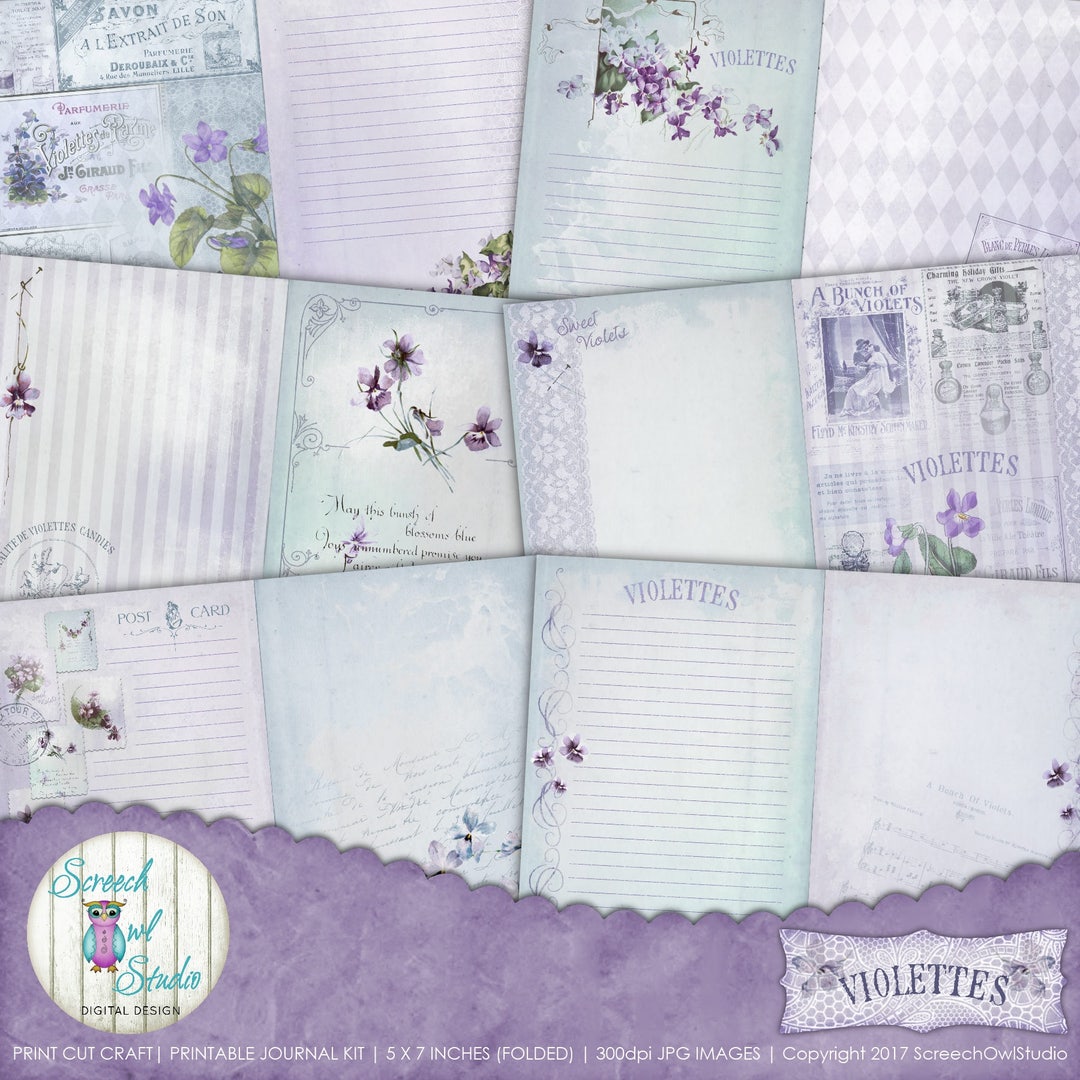 Journal Pages and Elements, Violets, Digital Journal Kit, Printable ...