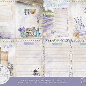 French Lavender Journal Kit, Perpetual Calendar, Fussy Cuts, Journal ...