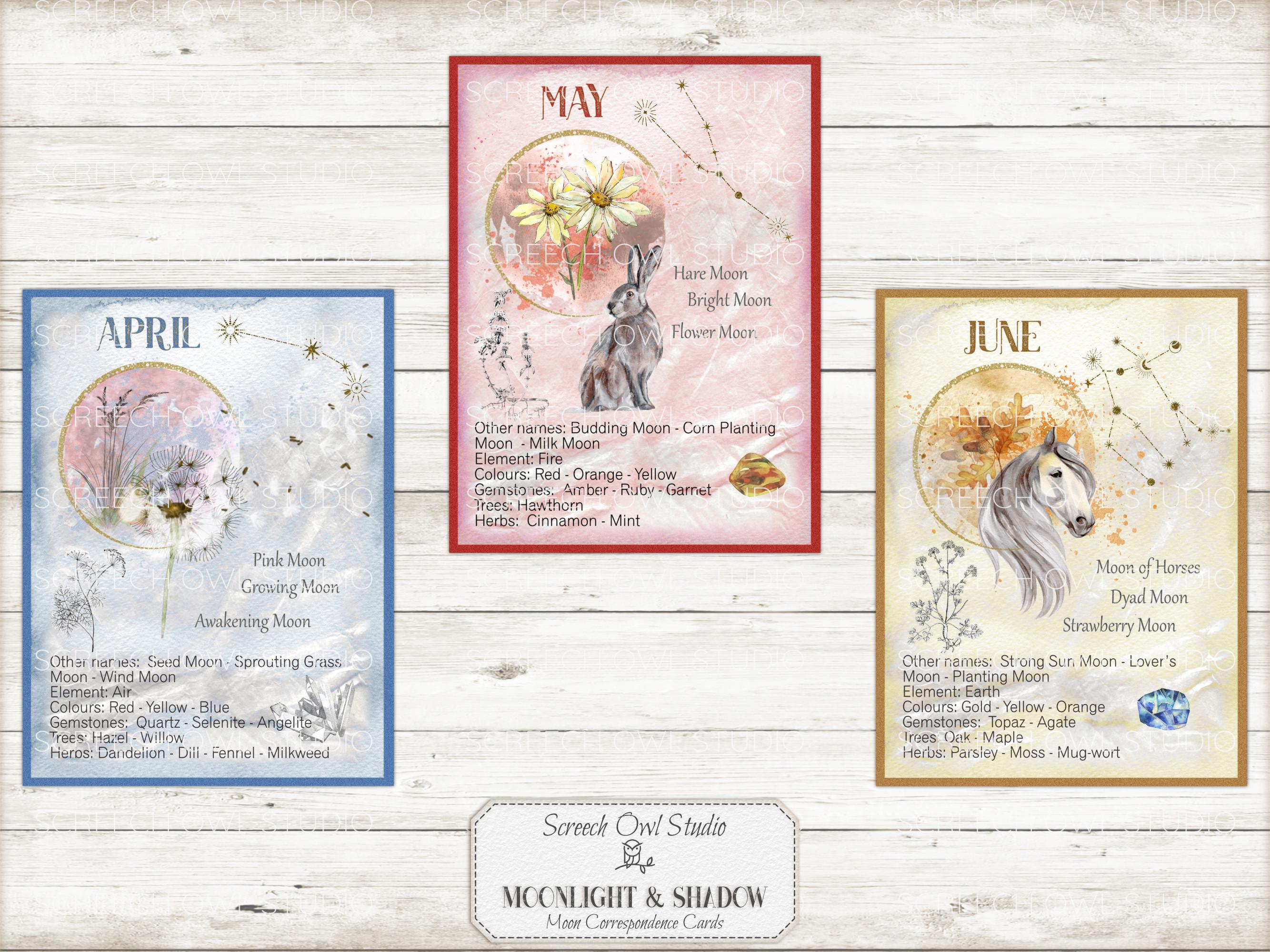 Printable Moon Correspondence Cards: Moonlight and Shadow (digital ...