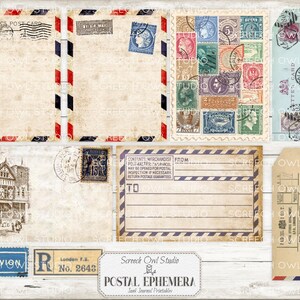 Vintage Postal Ephemera, Collage Sheet, Junk Journal Ephemera, Paper ...