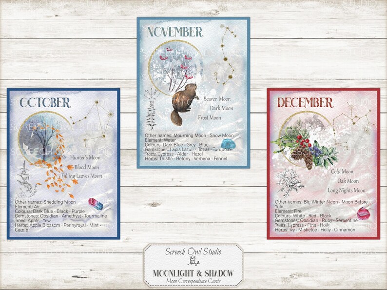 Printable Moon Correspondence Cards: Moonlight and Shadow (digital ...