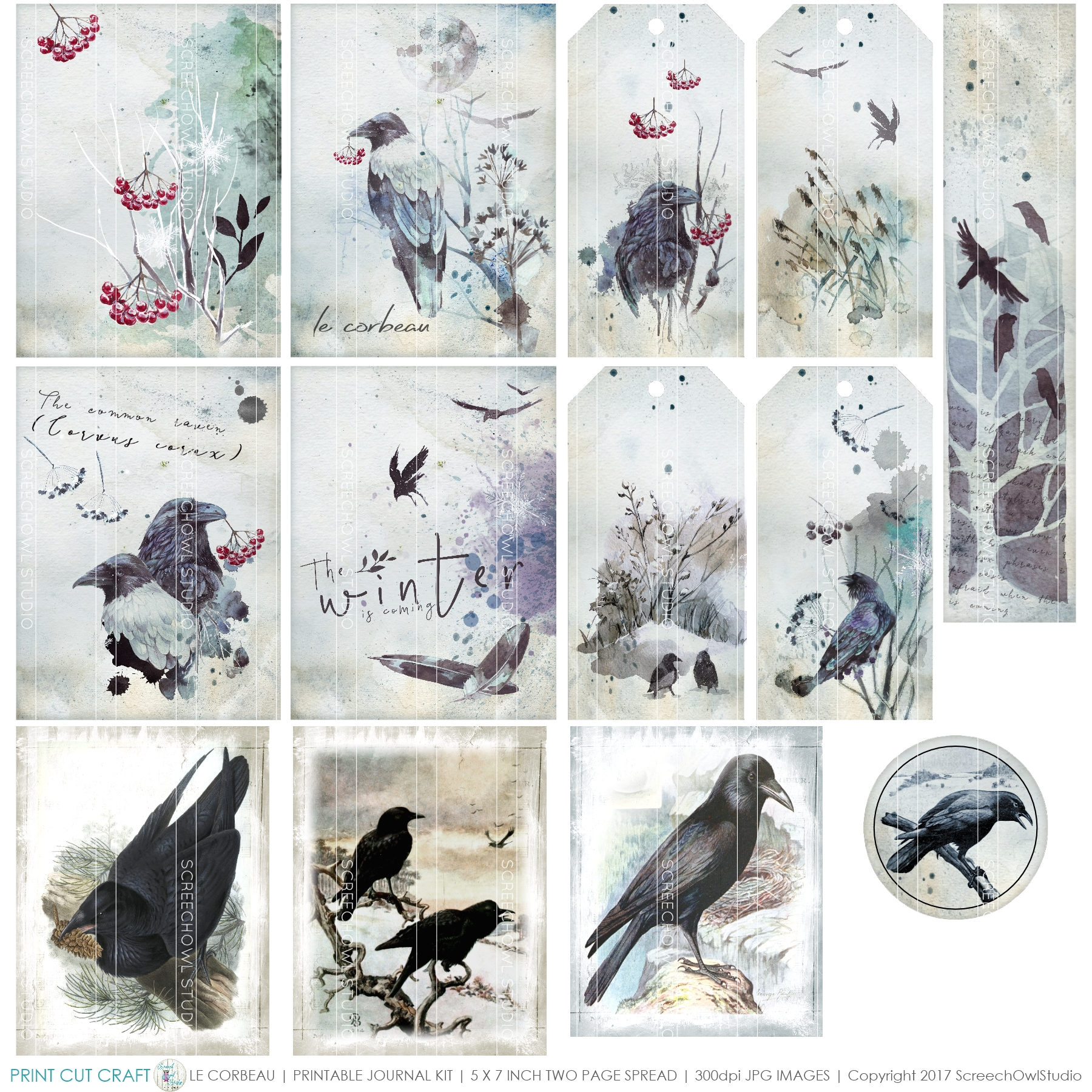 Raven Crow Printable Journal Pages 5 X 7 Junk | Etsy