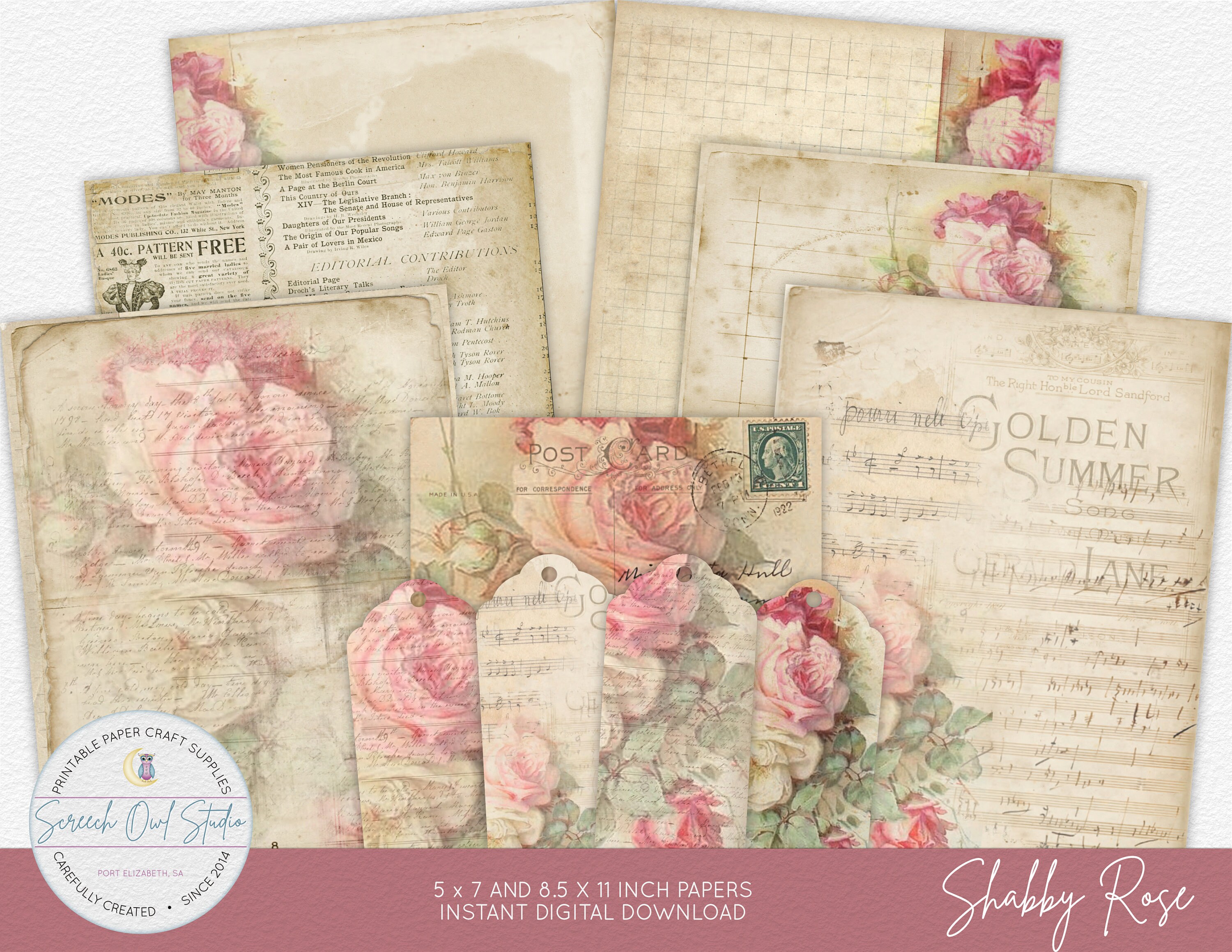Paper Paper Ephemera Papers Download Tags Shabby Rose printable ...