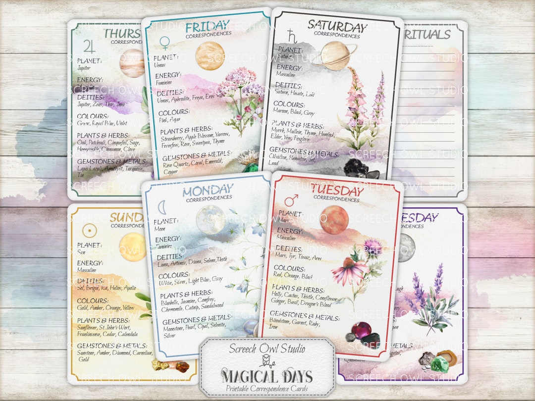 Magical Days of the Week Correspondences: Alter Cards (digital Download ...