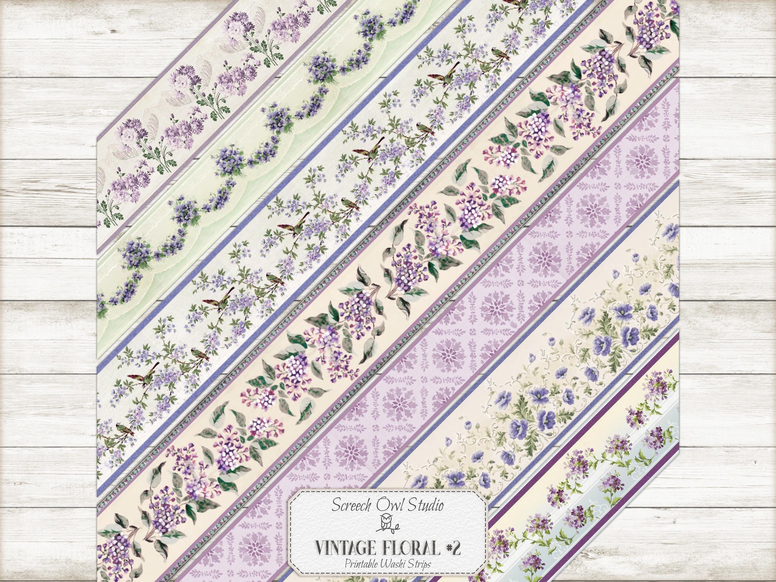 Vintage Floral Washi Tape Strips: Printable Paper Craft Borders ...