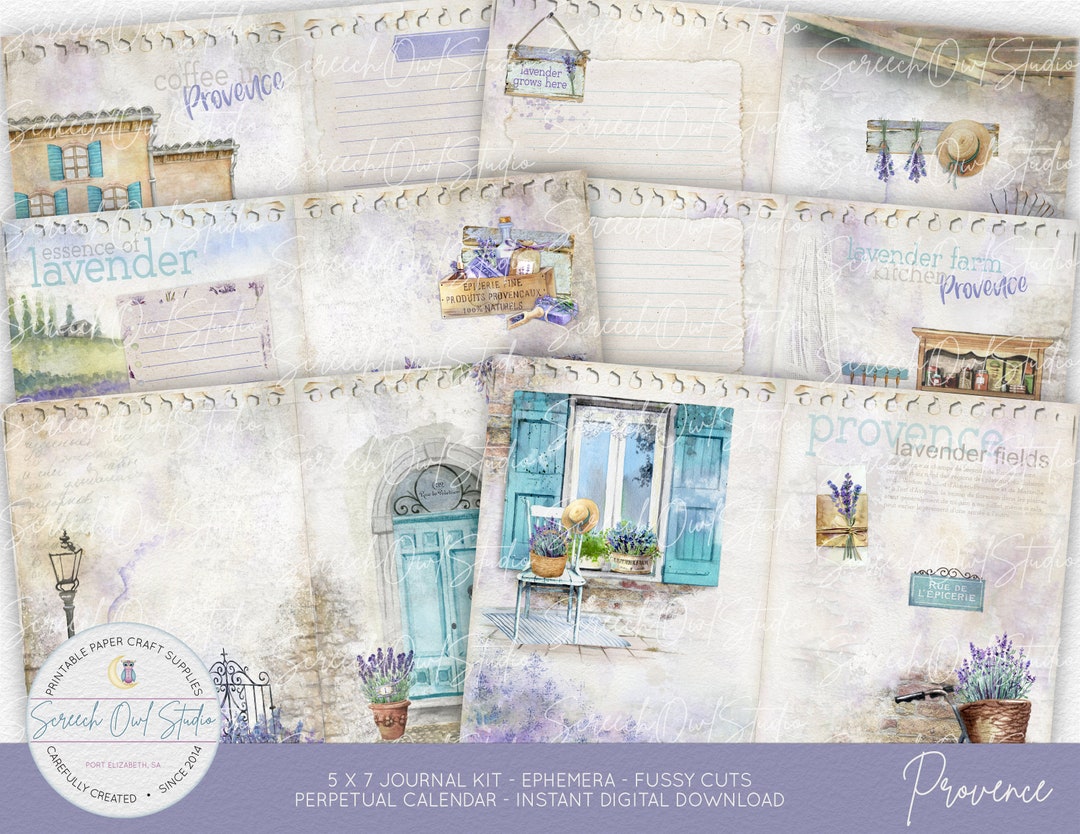 French Lavender Journal Kit, Perpetual Calendar, Fussy Cuts, Journal ...
