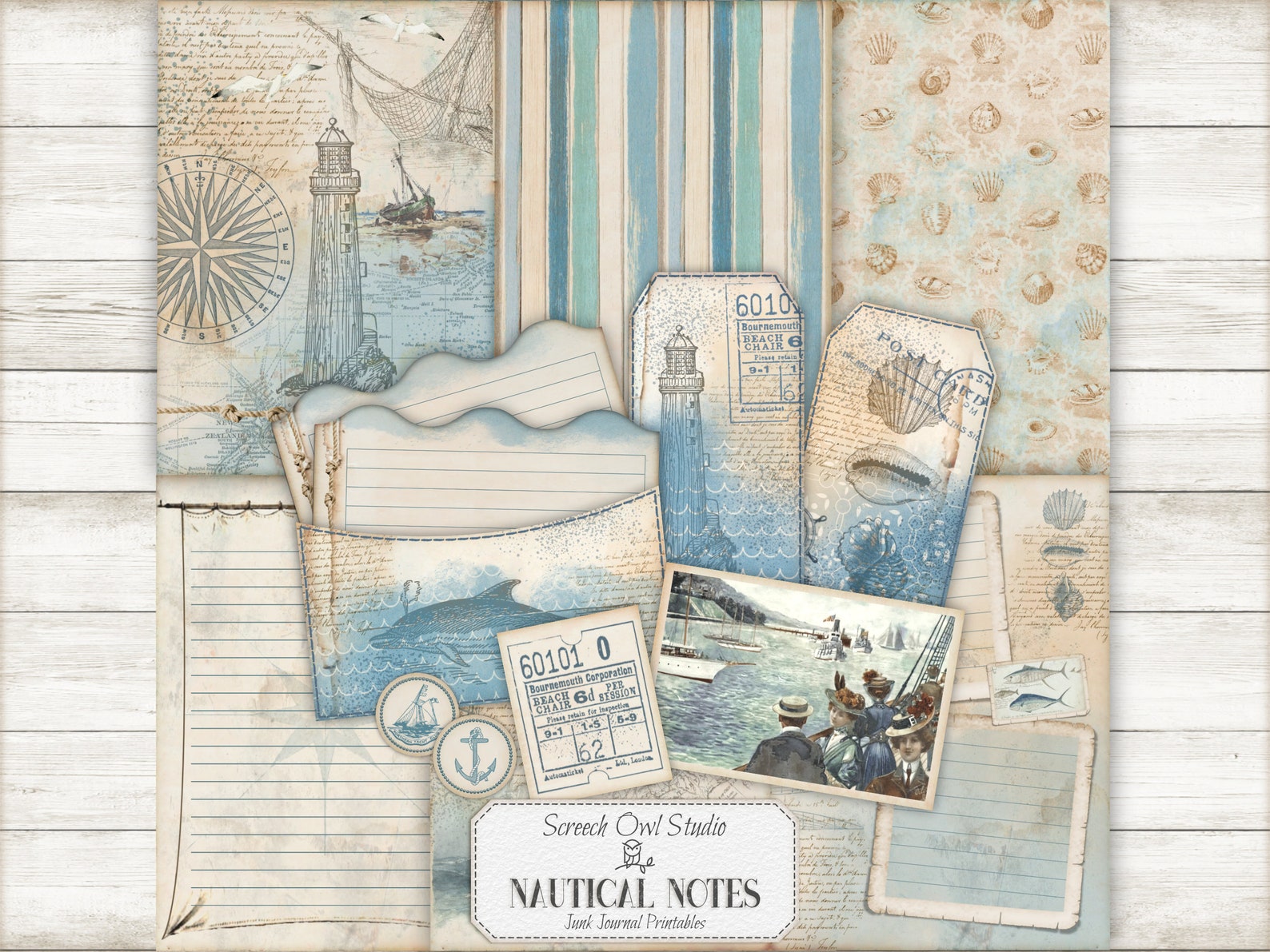 Nautical Journal Printable: Ephemera & Paper Craft Supplies (digital ...