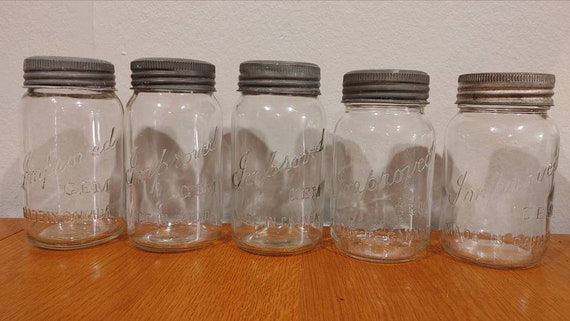 Five Vintage Improved Gem Jars With Glass Tops Zinc / Metal - Etsy
