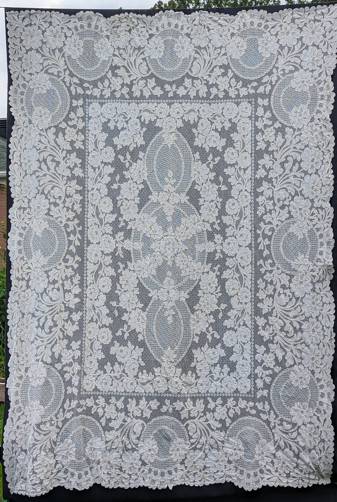 78"x65" Incredible 1920s Antique Alecon Lace French Handmade Lace ...