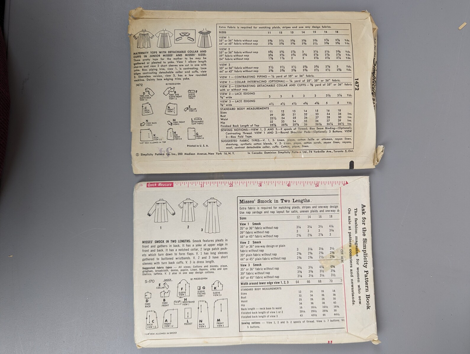 Vintage 1950s 60s Simplicity 1472 and S170 Sewing Patterns... Maternity ...