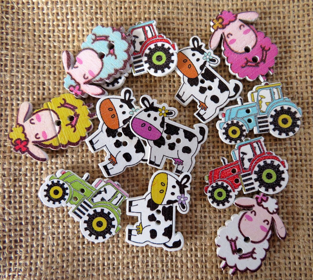 10/20 Sheep Cows Tractor Buttons Farmyard Coloured Buttons Ideal for ...