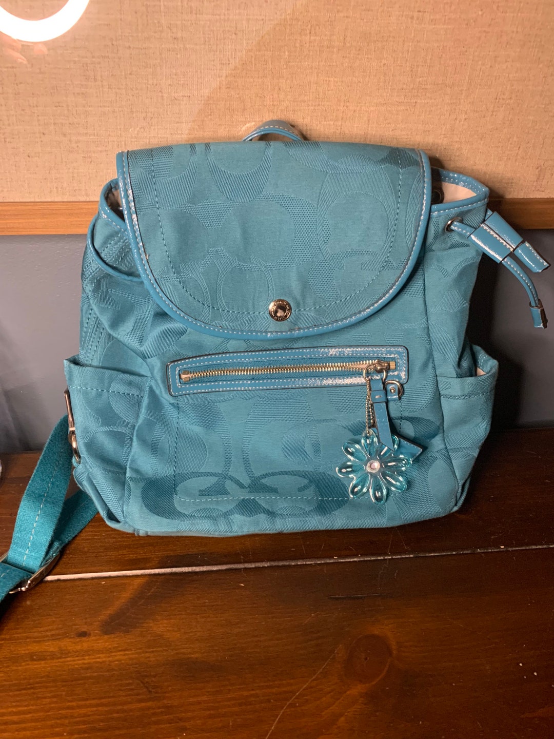 Coach Kyra Signature Daisy Teal Backpack - Etsy