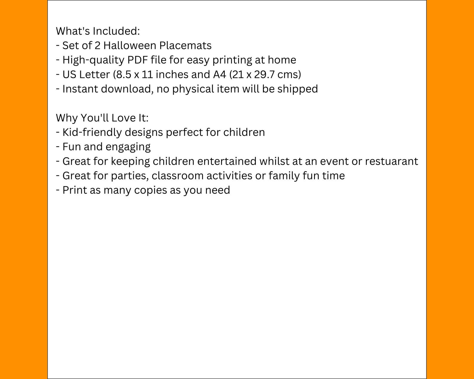 Halloween Children's Printable Coloring Activity Placemat Sheets ...