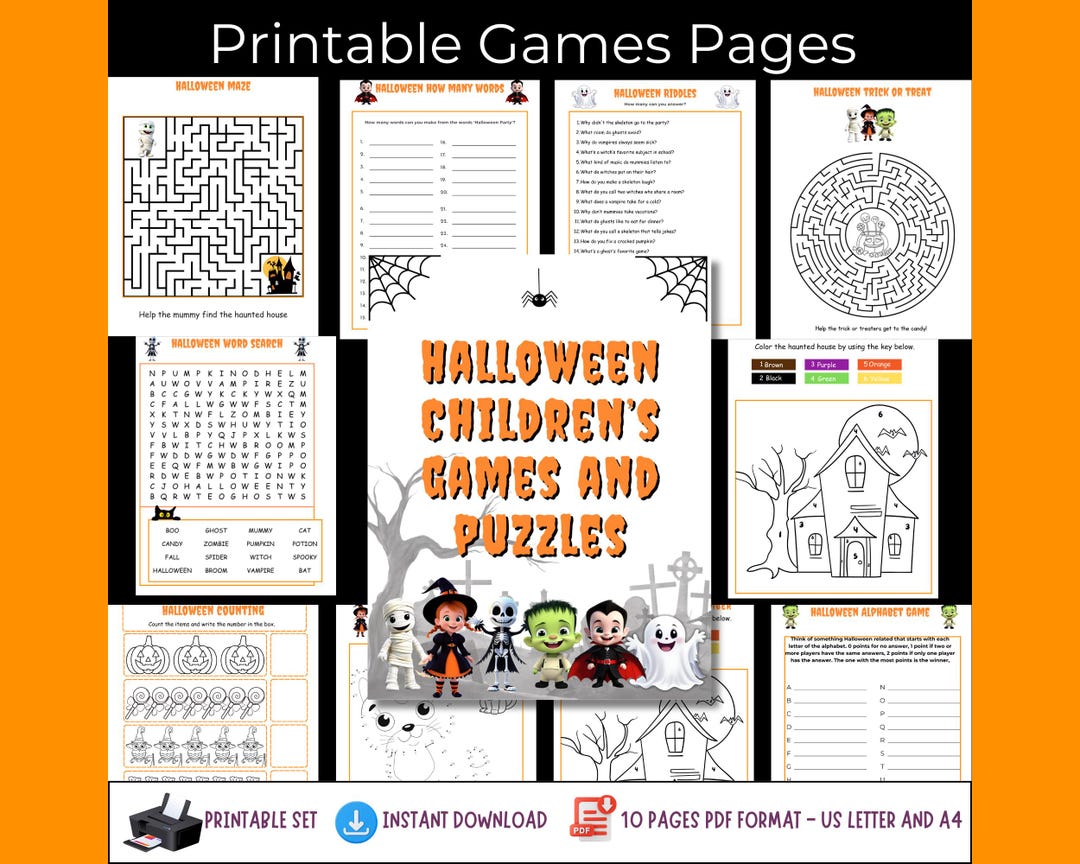 Halloween Games and Puzzles Pages for Kids | 10 Printable Sheets | Fun ...