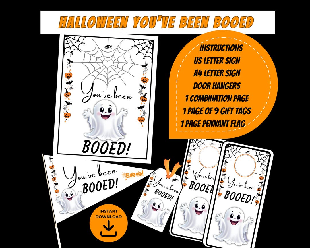 Halloween Printable Fun Activity - You've Been Booed Signs, Tags, Flag ...
