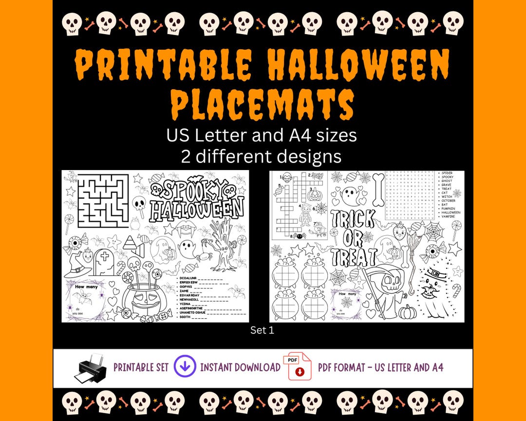 Halloween Children's Printable Coloring Activity Placemat Sheets ...