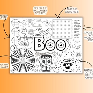 Halloween Children's Printable Coloring Activity Placemat Sheets ...