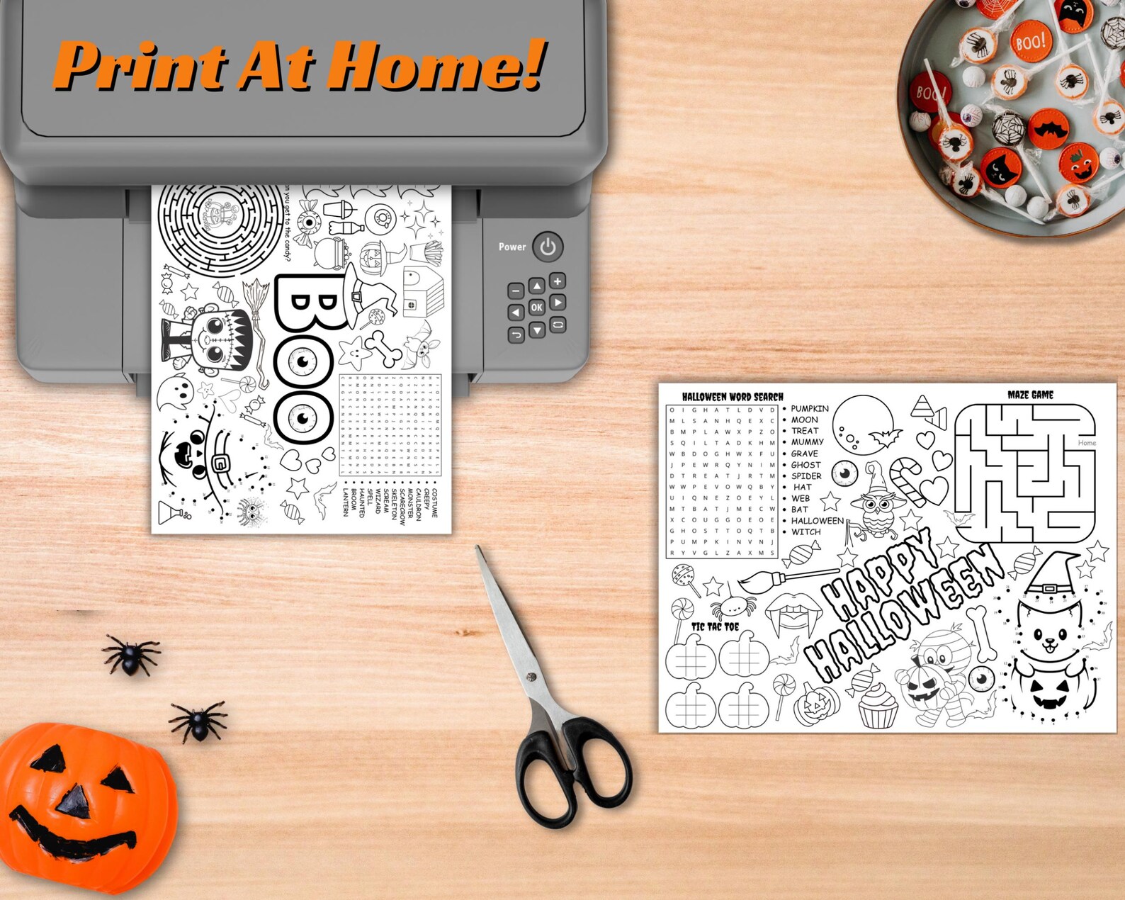 Halloween Children's Printable Coloring Activity Placemat Sheets ...