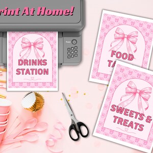 Editable in Canva Pink Coquette Bow Design Party Table Signs Templates ...