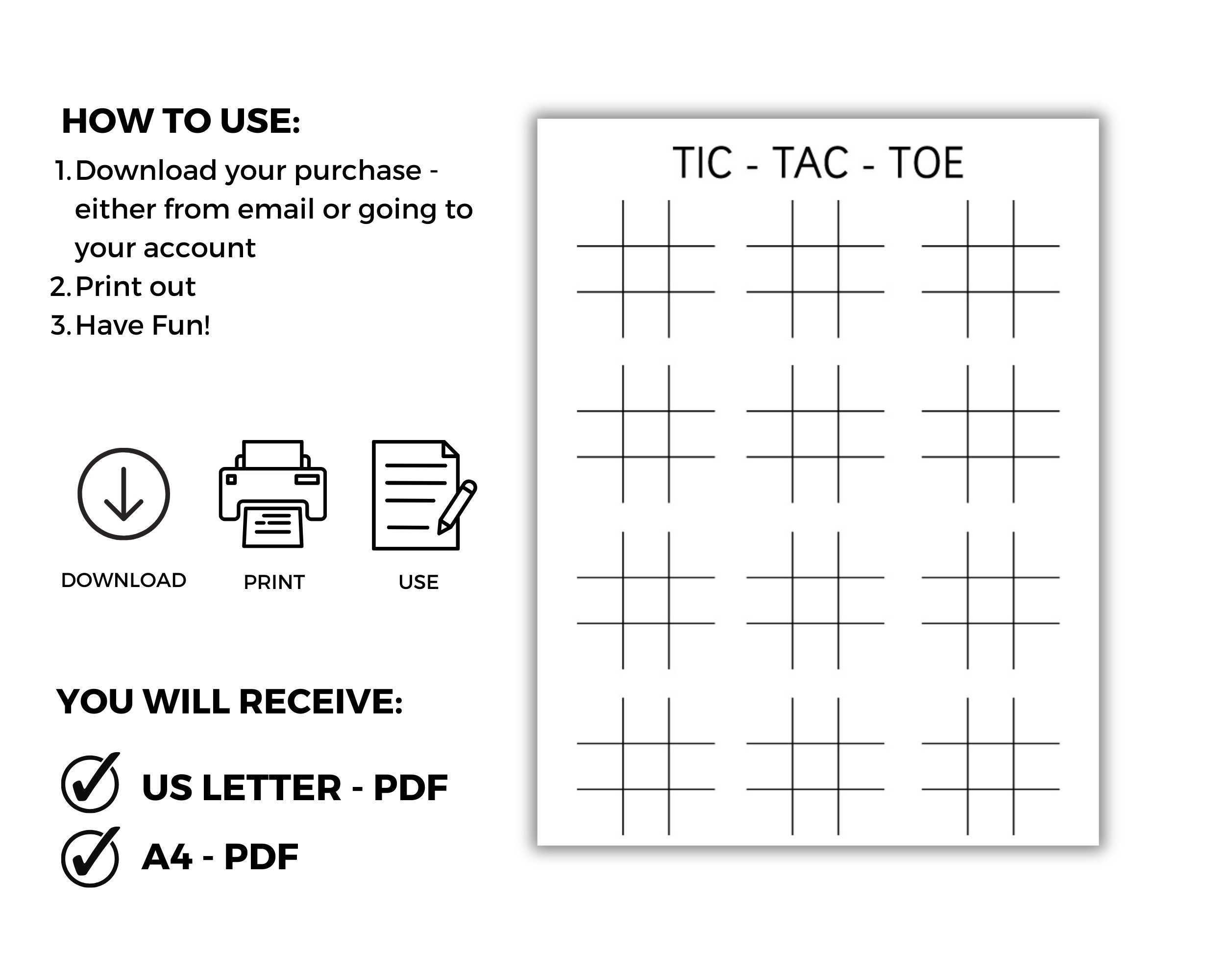 Instant Download Printable Tic Tac Toe Game Noughts and Crosses Game - Etsy