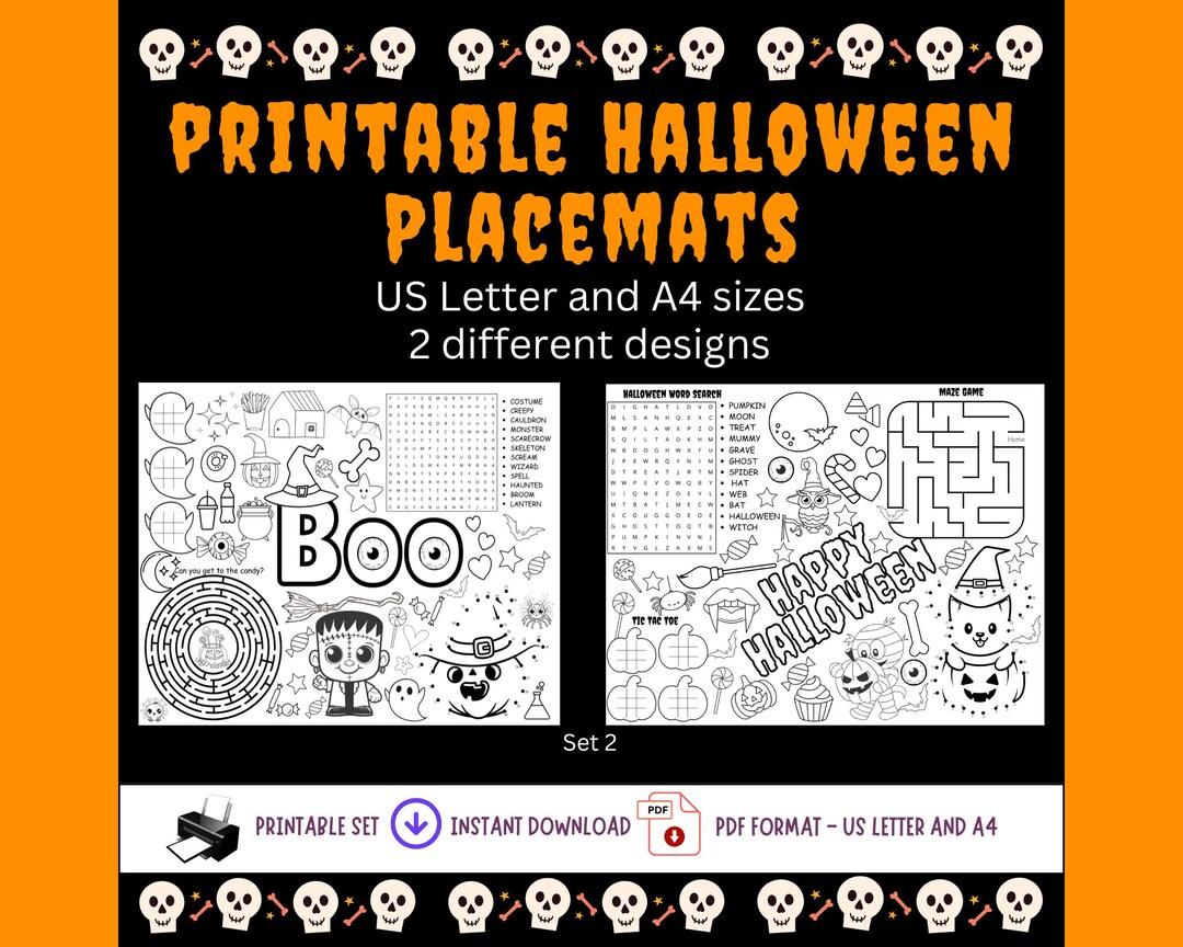 Halloween Children's Printable Coloring Activity Placemat Sheets ...