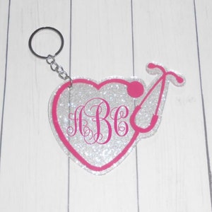 Nurse Stethoscope Heart Monogram Keychain/nurse Keychain/stethoscope ...
