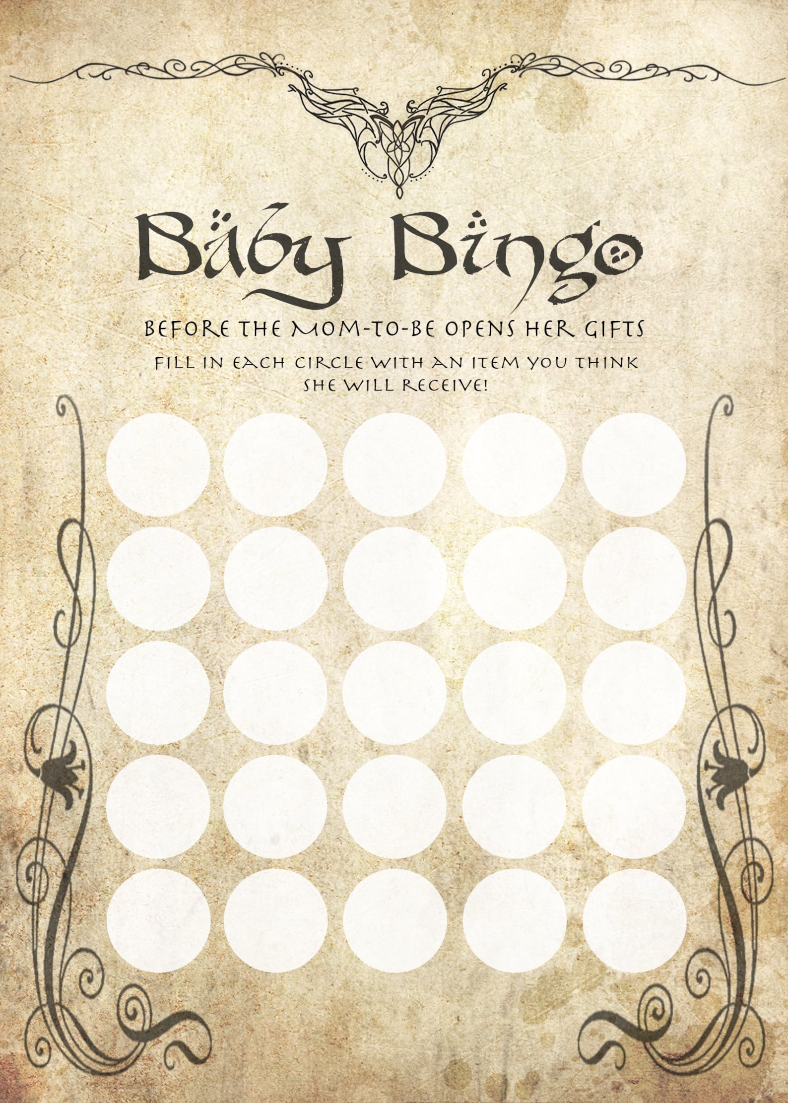 Baby Bingo- Lord of the Rings Baby Shower Game - Etsy