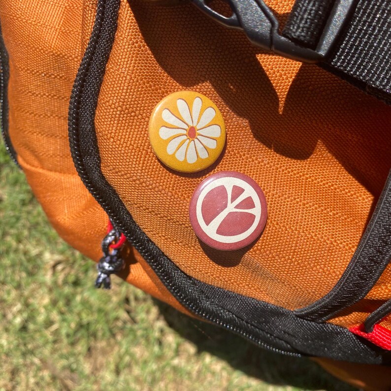 Retro Hippie Button Pins - Flower, Peace, Moon - 3 Pack - Etsy