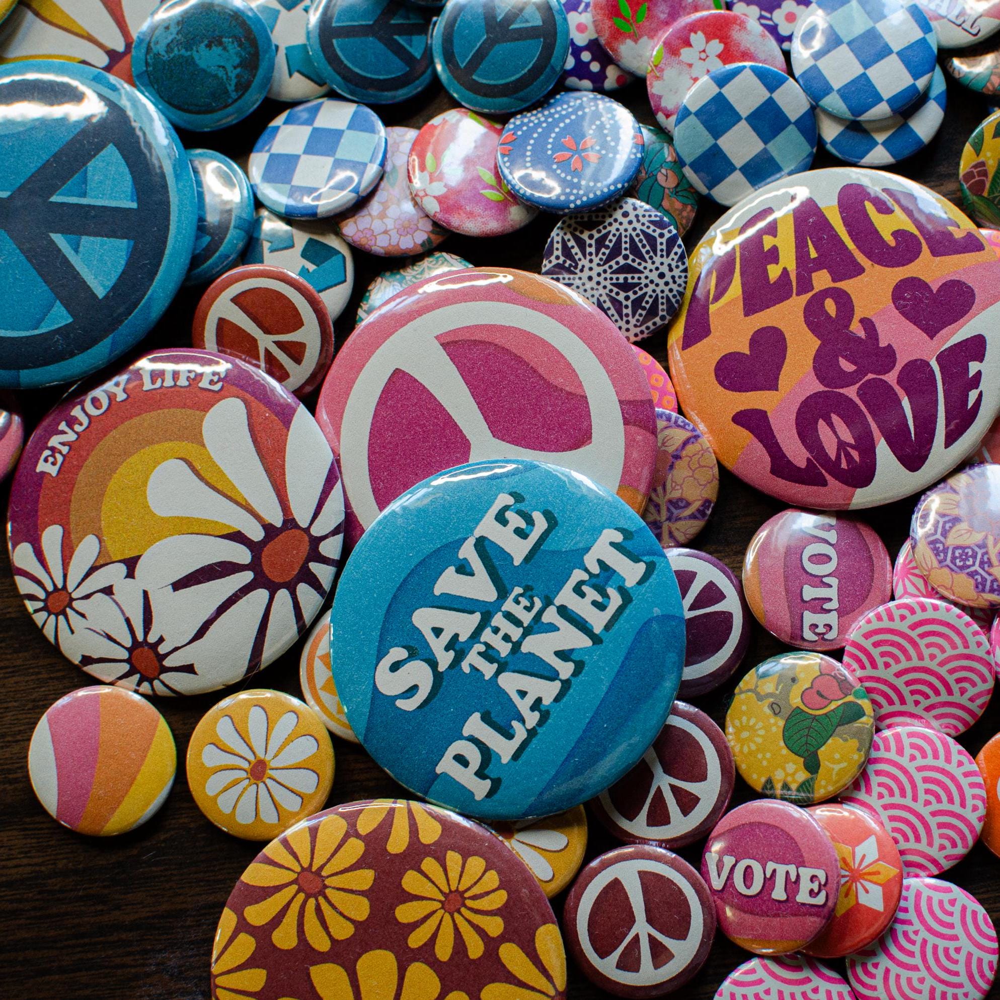 Peace, Earth and Recycle 3 Pack Small Button Pins 1 Inch-25mm - Pinback ...