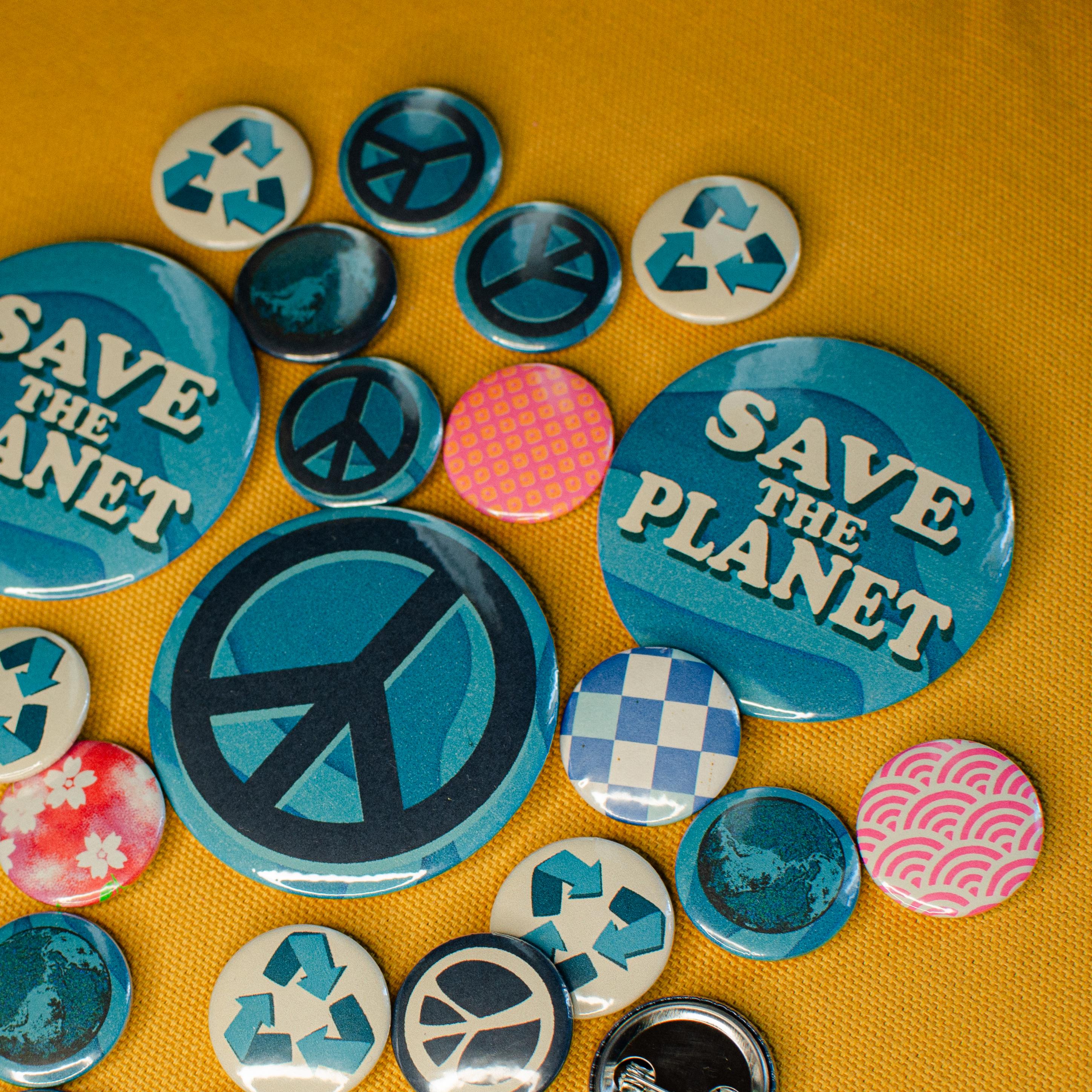 Peace, Earth and Recycle 3 Pack Small Button Pins 1 Inch-25mm - Pinback ...