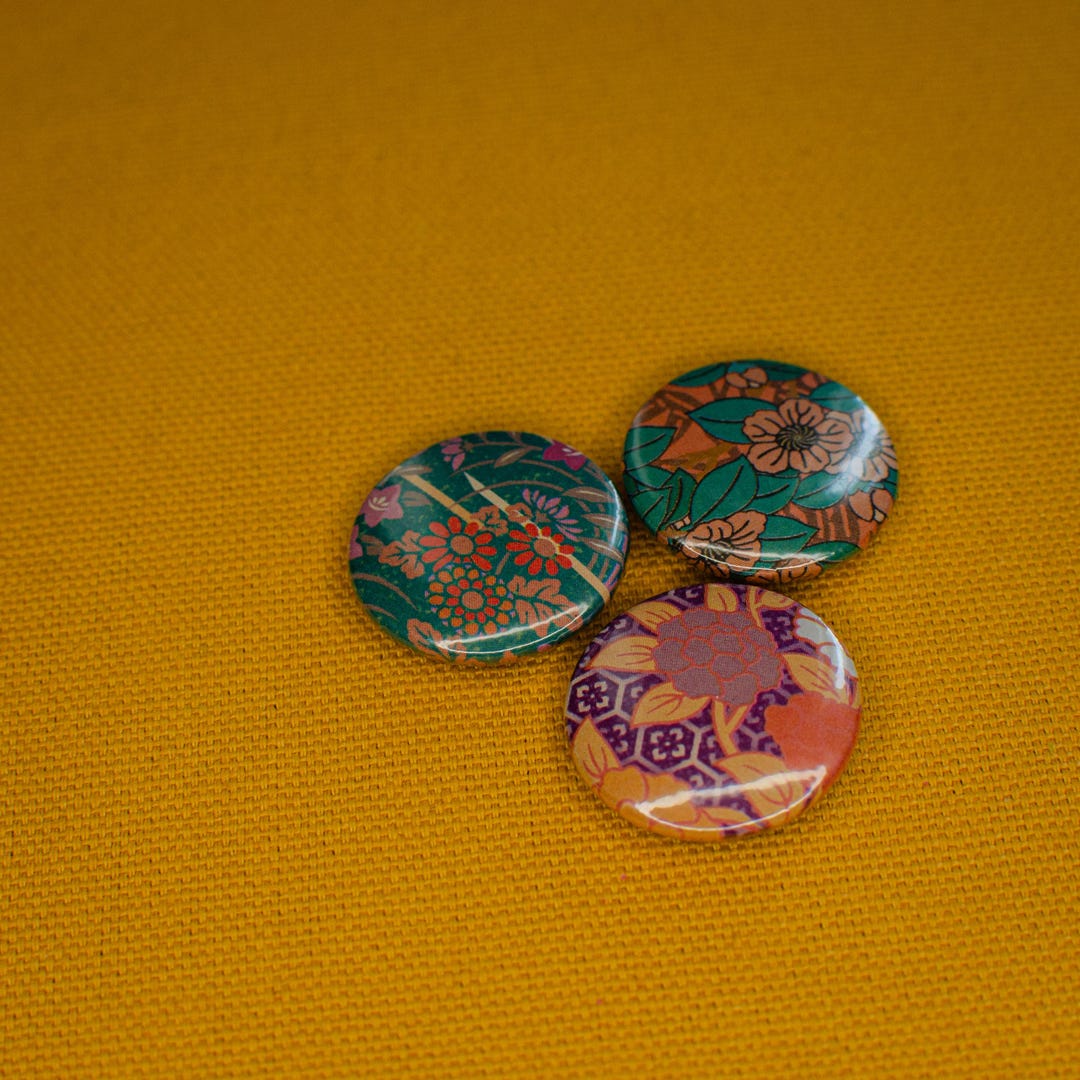 Vintage Style Button Pins Origami Print - 3 Pack - 1 Inch - 25mm ...