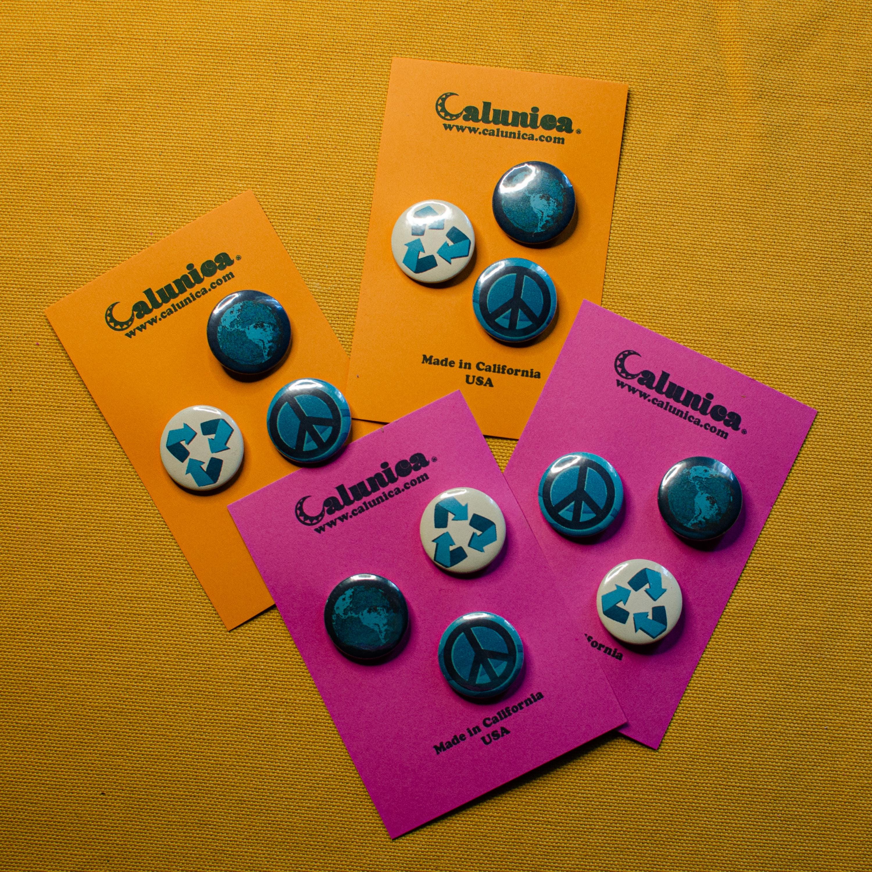 Peace, Earth and Recycle 3 Pack Small Button Pins 1 Inch-25mm - Pinback ...