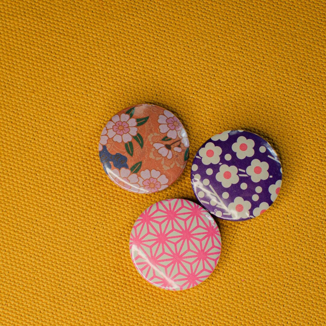 Vintage Style Button Pins Origami Print - 3 Pack - 1 Inch - 25mm ...