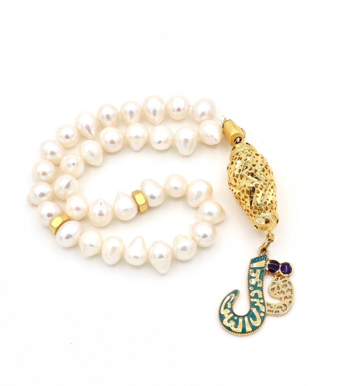 Gold Islamic Prayer Beads, Pearl Tesbih, Gold Tasbih, Masbaha Pearl ...