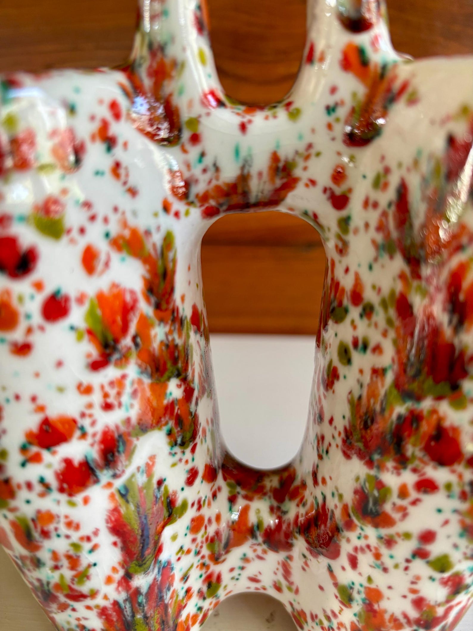 Vintage Flower Vase Midcentury Splatterware Double Wedding Ceramic ...