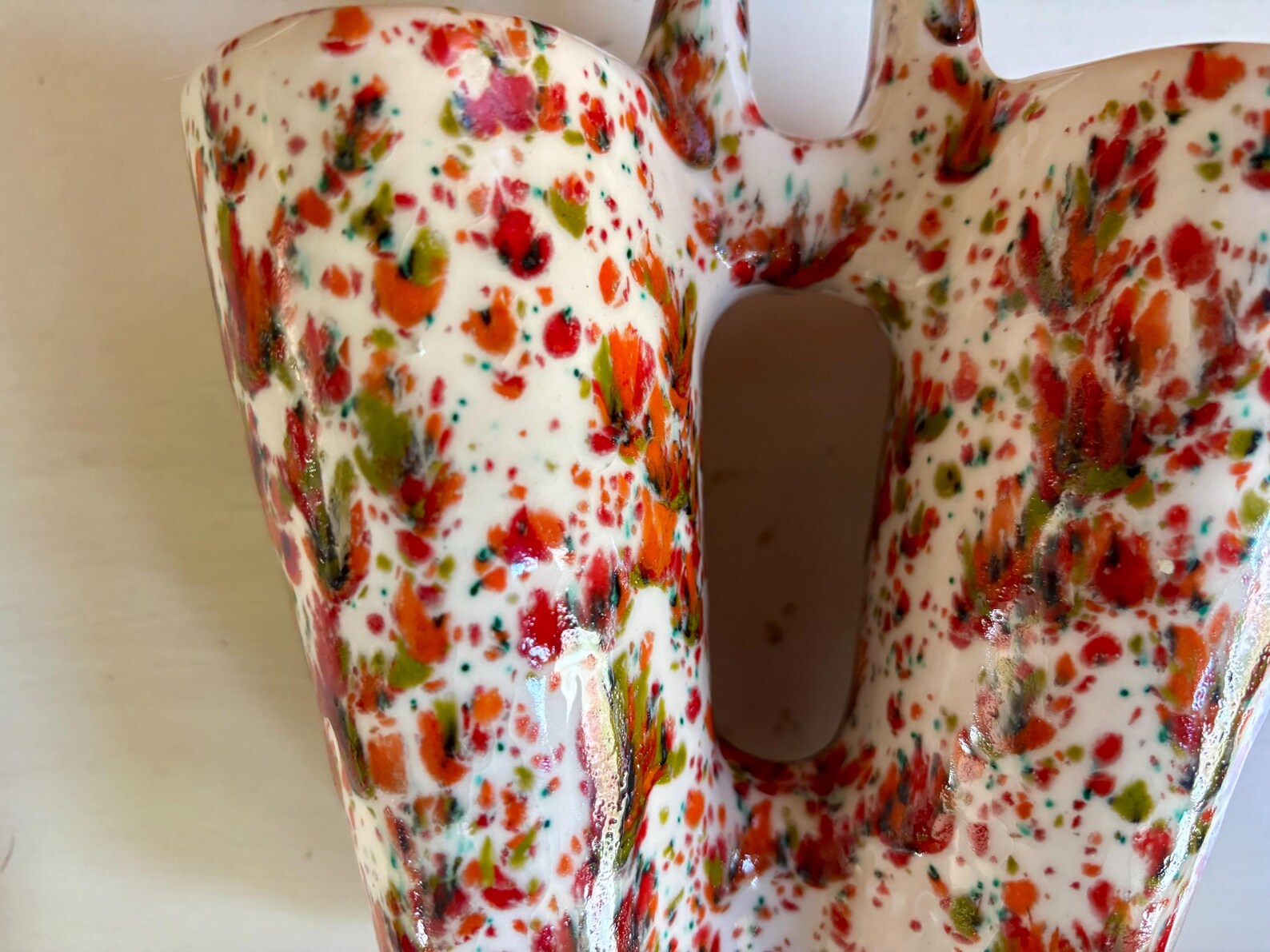 Vintage Flower Vase Midcentury Splatterware Double Wedding Ceramic ...