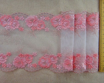 2 Yards Blue Mesh Lace Pink Floral Embroidered Lace Rosette | Etsy