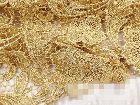Encaje Floral dorado tela Retro encaje bordado hueco de tela | Etsy
