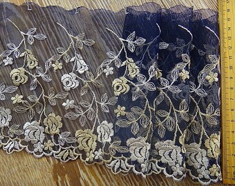 2 Yards Blue Mesh Lace Pink Floral Embroidered Lace Rosette | Etsy