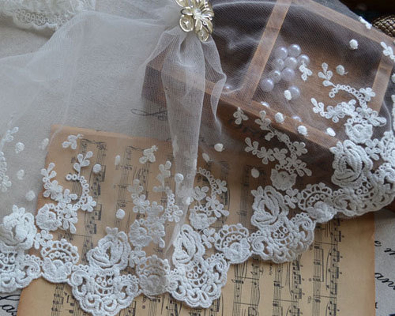 3 Yards Lace Triming White Mesh Lace Embroidered Rose Lace Trim 7.08 ...