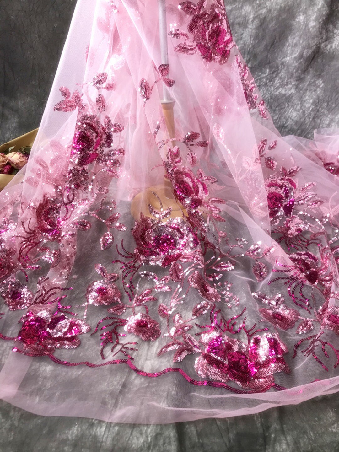 Gorgeous High-grade Dress Shiny Sequins Wedding Dress Lace Dress Fabric ...