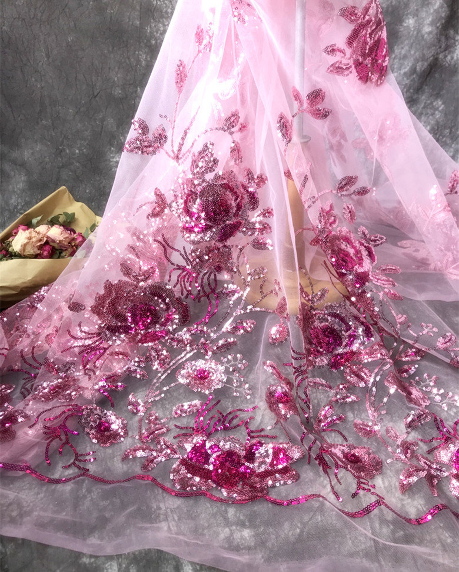Gorgeous High-grade Dress Shiny Sequins Wedding Dress Lace Dress Fabric ...