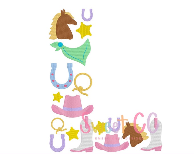 Letter L Western Font Fill Stitch Machine Embroidery Design 4, 5, 6, 7 ...