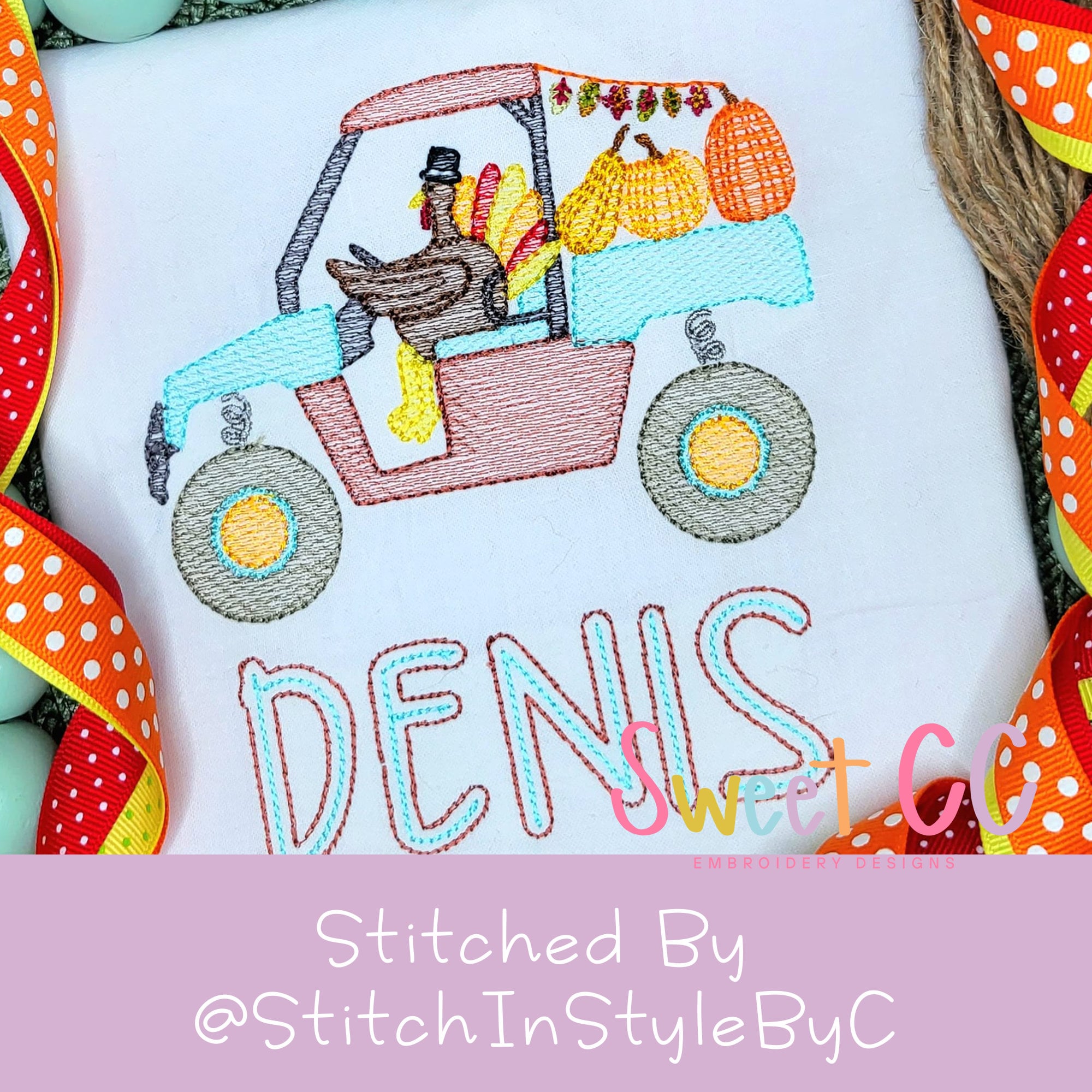 Happy Turkey All Terrain Vehicle Sketch Stitch Embroidery Design 4x4 ...