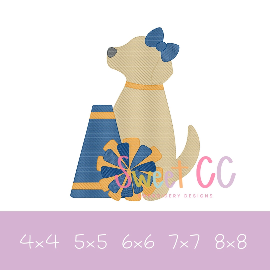 Cheer Pup Sketch Stitch Machine Embroidery Design 4x4 5x5 6x6 7x7 8x8 ...