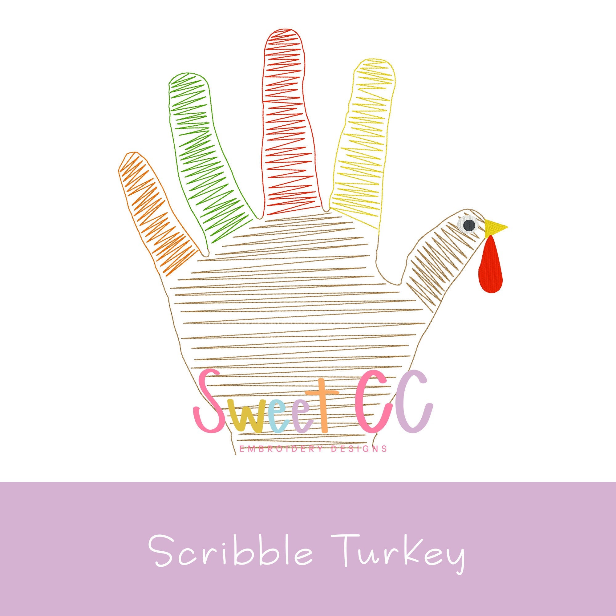 Handprint Scribble Turkey Digitized Embroidery Design Custom - Etsy