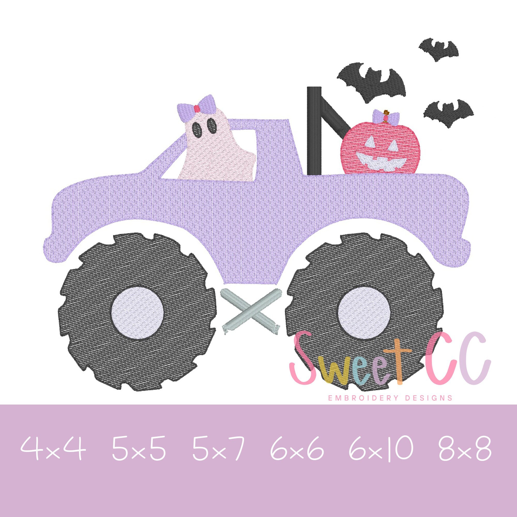 Spooky Bow Monster Truck Sketch Stitch Machine Embroidery Design 4x4 ...