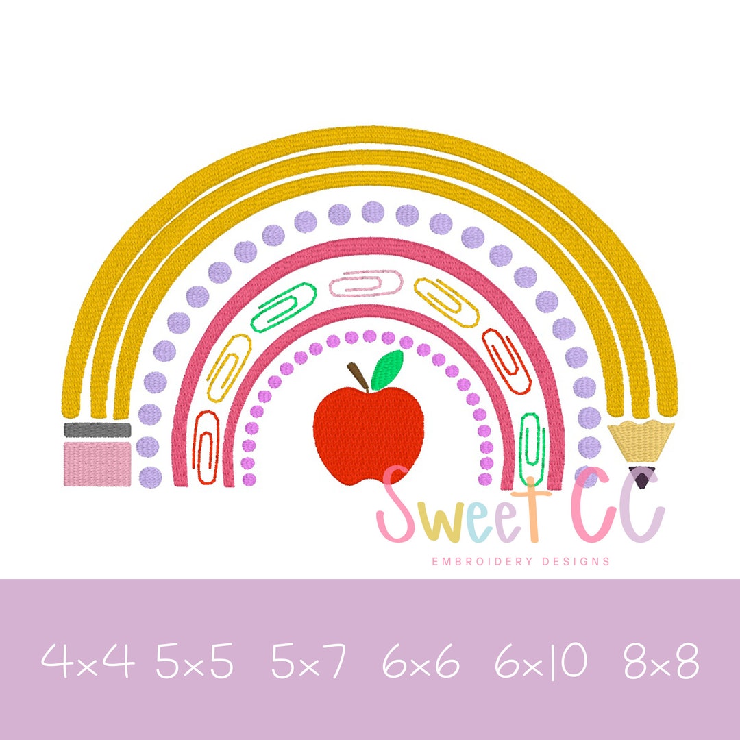 Back to School Rainbow Fill Stitch Machine Embroidery Design 4x4 5x5 5x7 6x6 6x10 8x8 Boy Girl ...