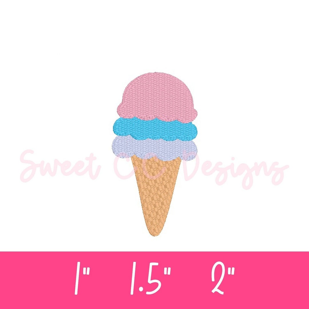 Ice Cream Cone Mini Fill Machine Embroidery Design 1", 1.5", 2" Summer ...